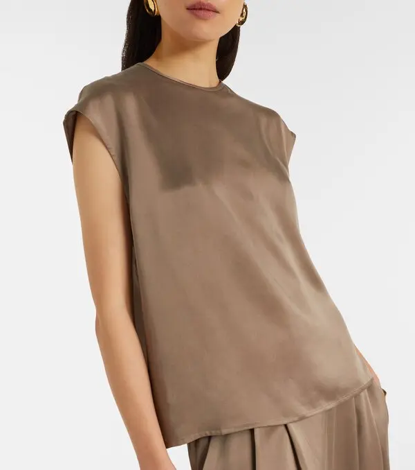 Asceno Dasha Silk Charmeuse Top - Grey