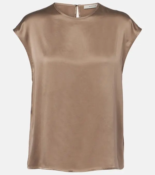 Asceno Dasha Silk Charmeuse Top - Grey