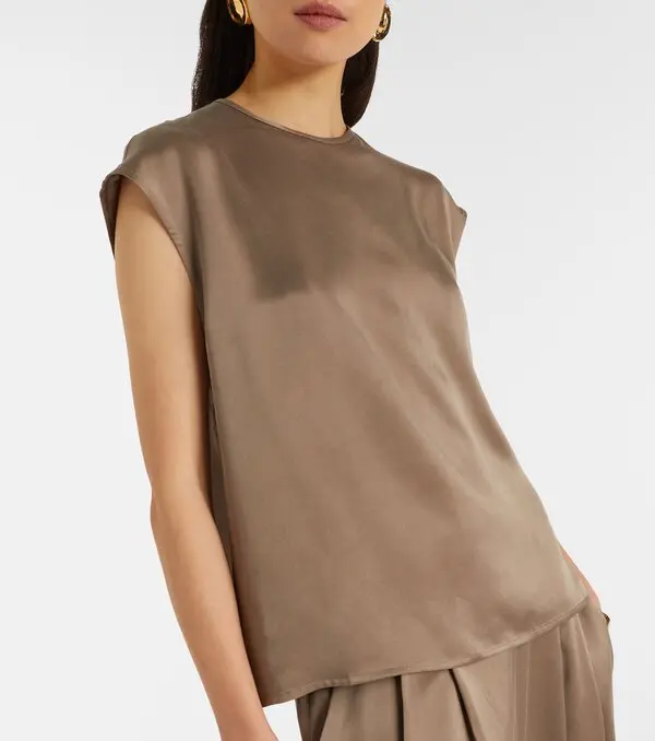 Asceno Dasha Silk Charmeuse Top - Grey
