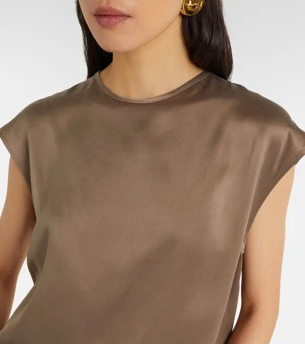 Asceno Dasha Silk Charmeuse Top - Grey