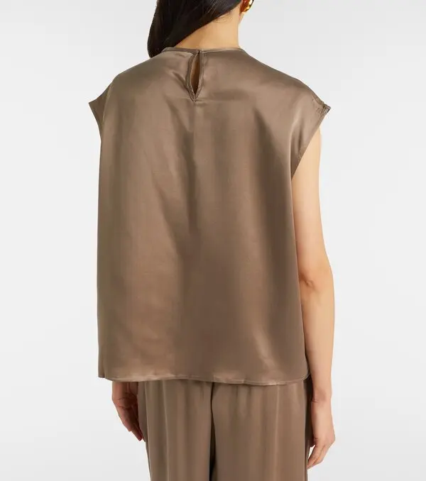Asceno Dasha Silk Charmeuse Top - Grey