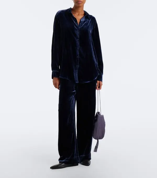 Asceno London Velvet Shirt - Blue