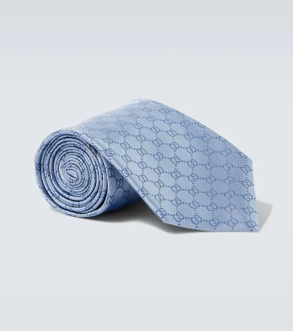 Gucci Gg Jacquard Silk Neck Tie - Blue