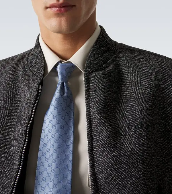 Gucci Gg Jacquard Silk Neck Tie - Blue