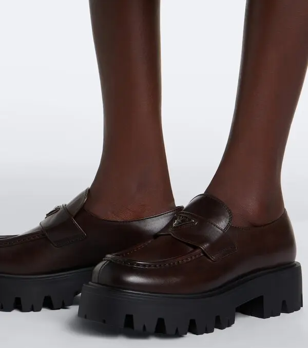 Prada Leather Platform Loafers - Brown
