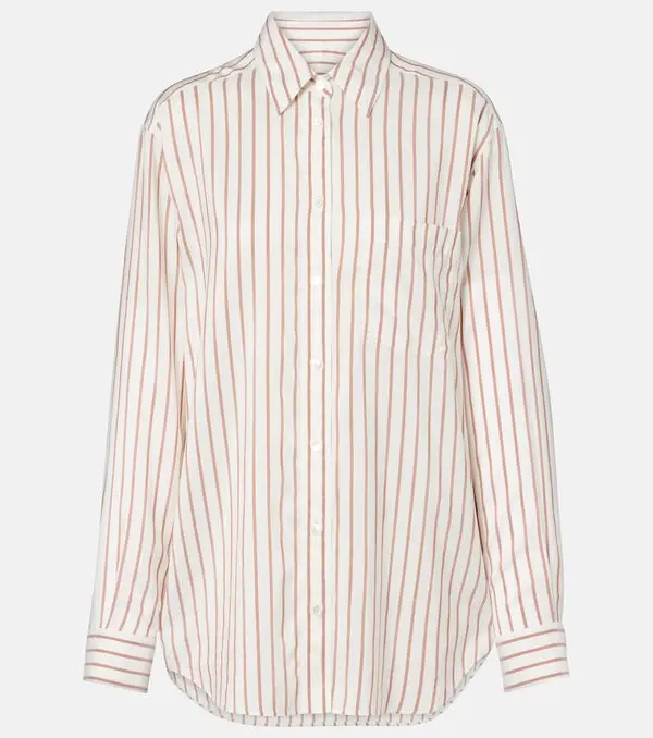 THE ROW Gavina Striped Silk Shirt - Beige