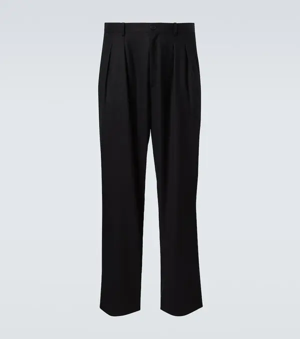 THE ROW Corley Virgin Wool Flannel Wide-leg Pants - Black
