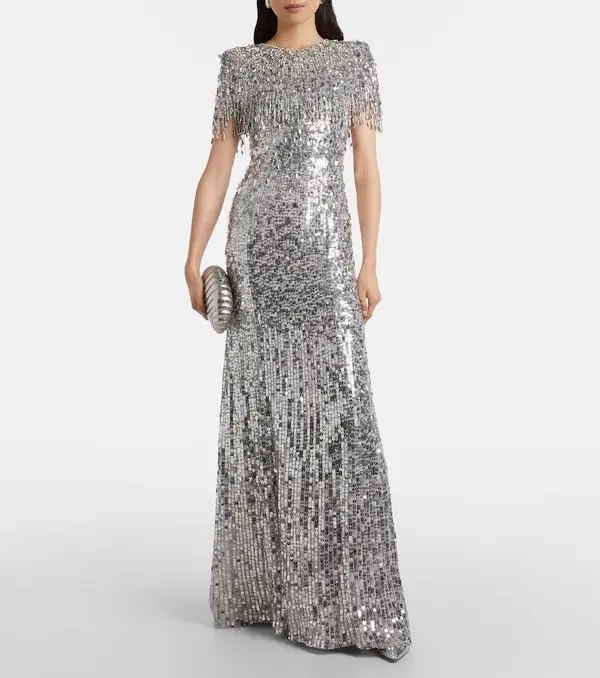 Jenny Packham Eugenie Sequined Gown - Grey