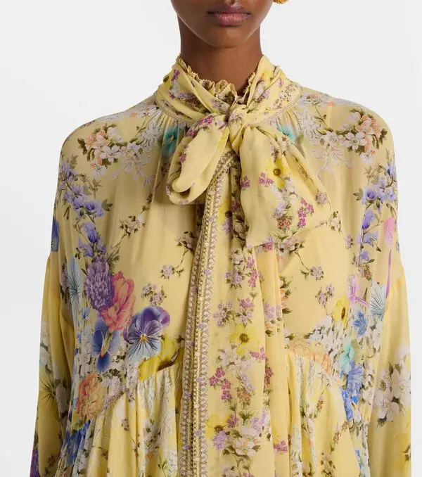 Camilla Embellished Asymmetric Silk Georgette Maxi Dress - Yellow
