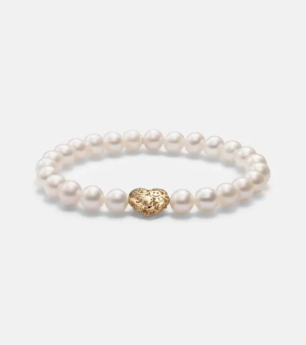 SYDNEY EVAN Puffy Heart Pearl Bracelet - White