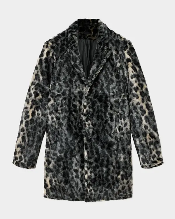 John Varvatos Templeton Leopard-effect Faux Fur Top Coat