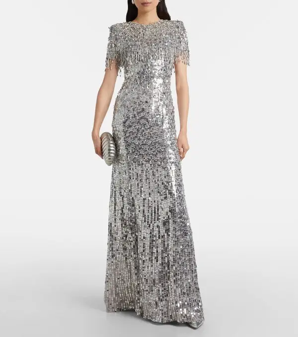 Jenny Packham Eugenie Sequined Gown - Grey