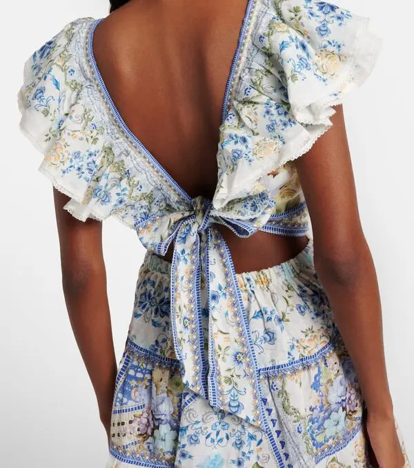 Camilla Embellished Floral Linen Mini Dress - White