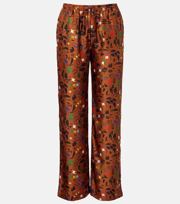Asceno Aurelia Printed Silk Twill Wide-leg Pants - Brown