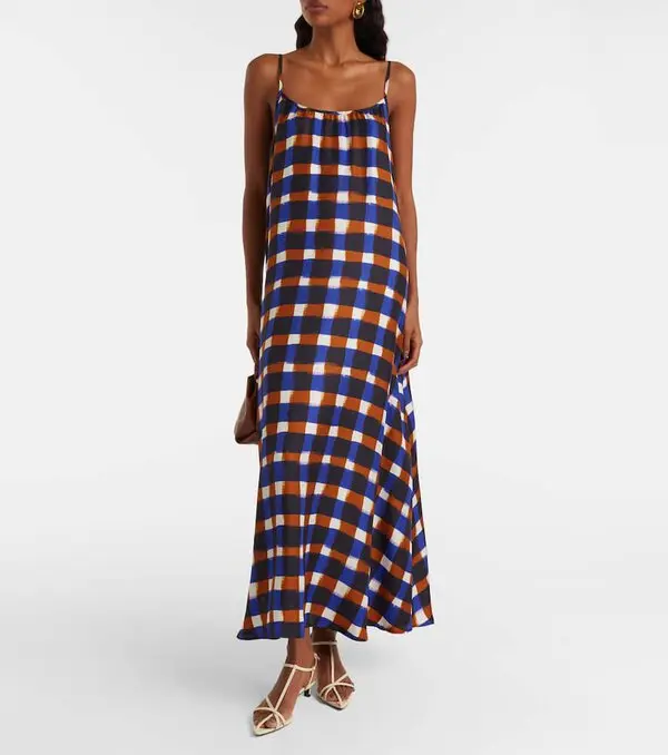 Asceno Napoli Checked Silk Twill Maxi Dress