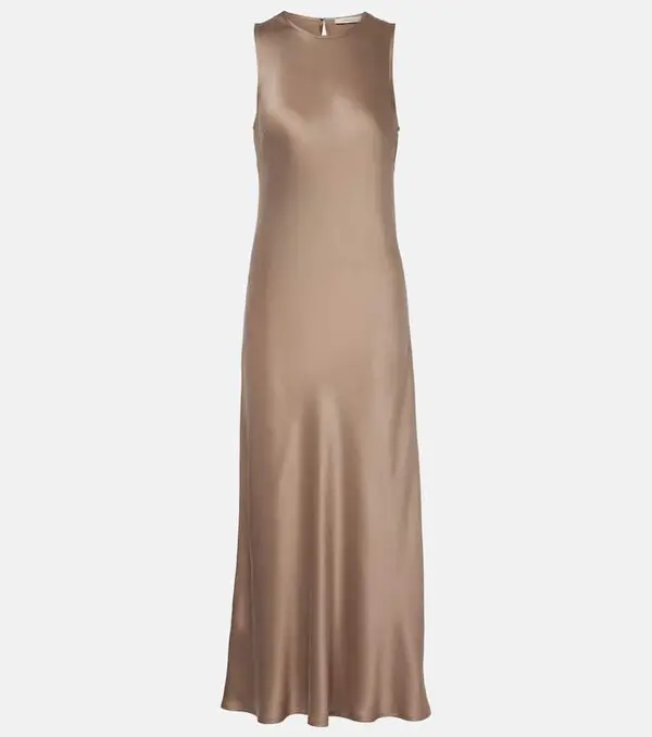 Asceno Valencia Silk Charmeuse Maxi Dress - Grey