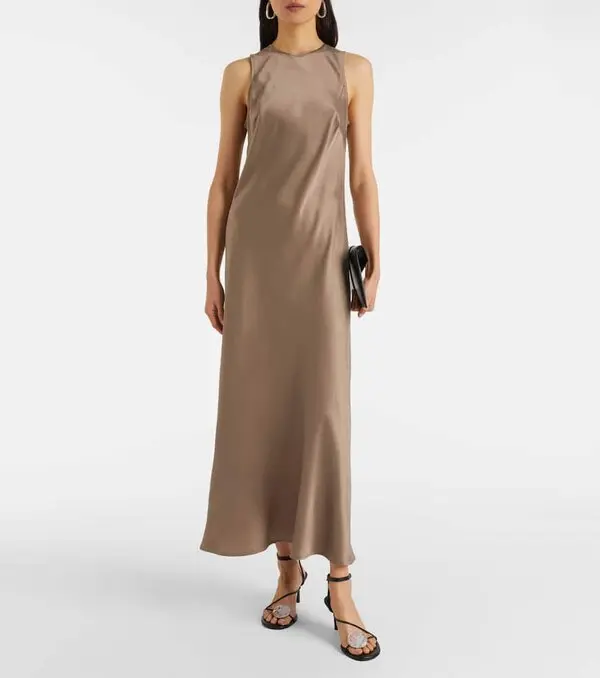 Asceno Valencia Silk Charmeuse Maxi Dress - Grey