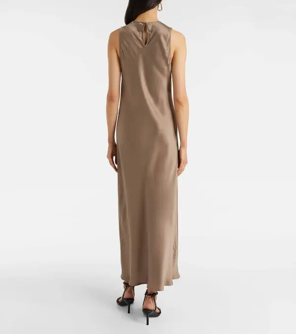 Asceno Valencia Silk Charmeuse Maxi Dress - Grey