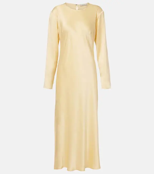 Asceno Salina Silk Charmeuse Midi Dress - Yellow