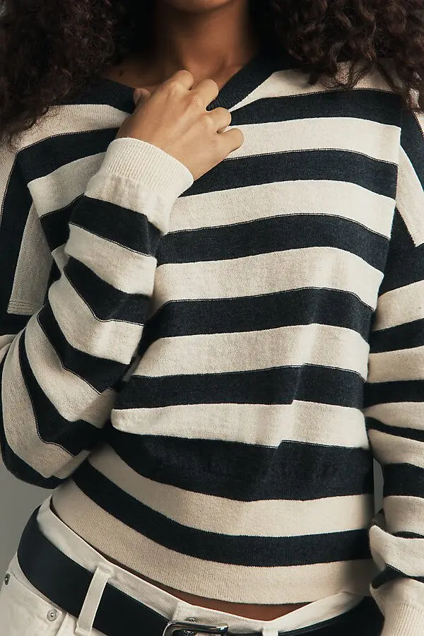 Maeve Crew-neck Dolman Sleeve Pullover Sweater - Black & White Stripe