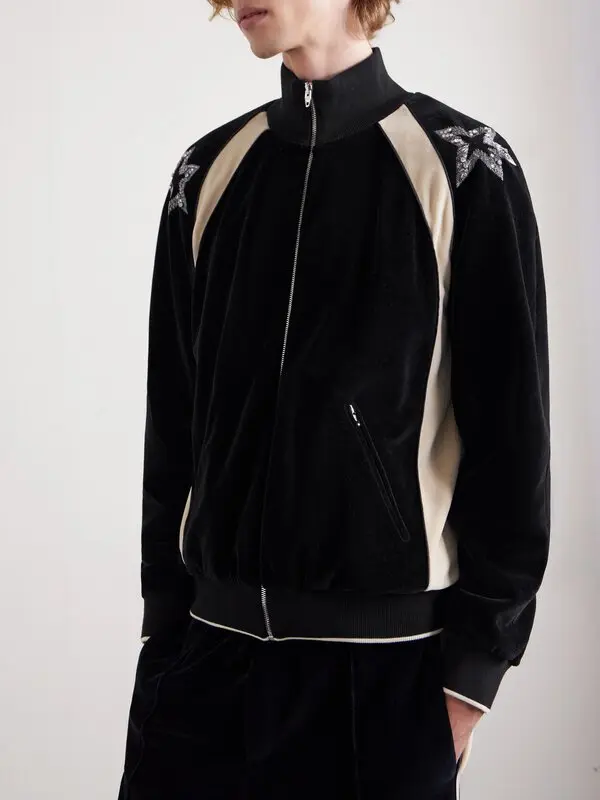 Valentino Garavani Beaded Crystal-embellished Velour Track Jacket
