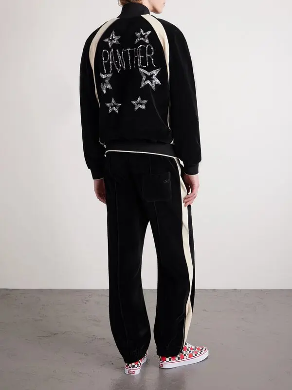 Valentino Garavani Beaded Crystal-embellished Velour Track Jacket