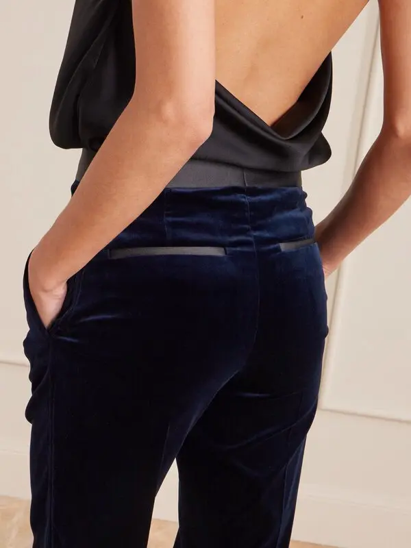 Victoria Beckham Alina Satin-trimmed Wide-leg Velvet Pants