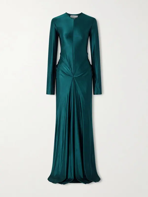 Victoria Beckham Gathered Satin Gown - Blue