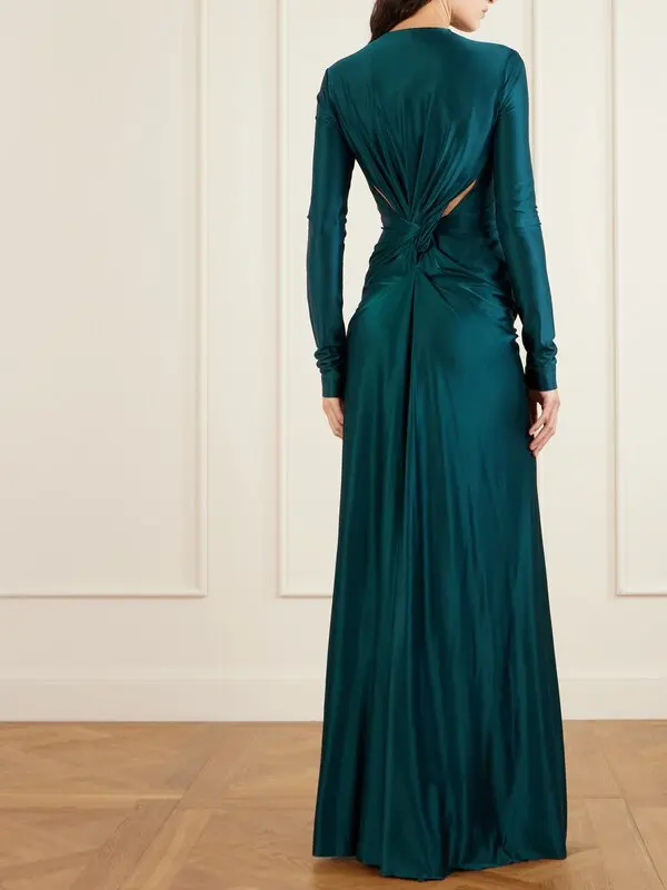 Victoria Beckham Gathered Satin Gown - Blue
