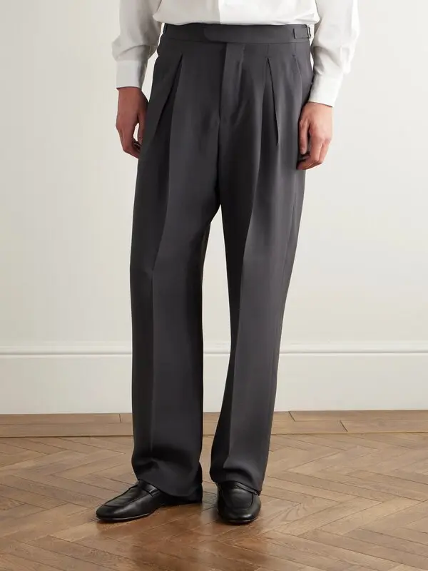 UMIT BENAN Johnny Straight-leg Silk And Wool-blend Trousers