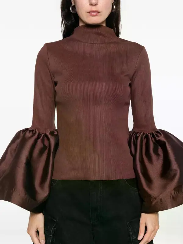 MARQUES' ALMEIDA Turtleneck Top With Puff Sleeves - Brown