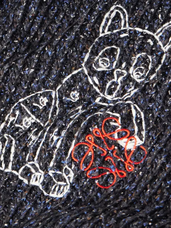 Loewe Fringed Embroidered Knitted Scarf