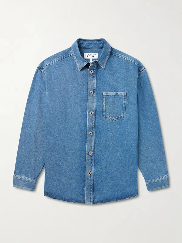 Loewe Anagram Logo-embroidered Denim Overshirt - Blue