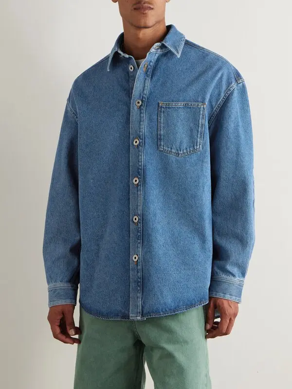 Loewe Anagram Logo-embroidered Denim Overshirt - Blue