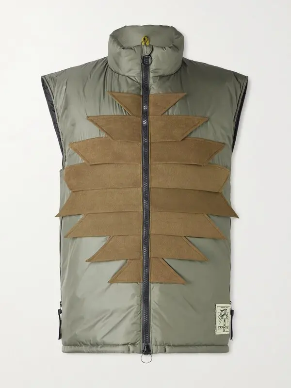 Kapital Zepher Suede-trimmed Shell Gilet - Green