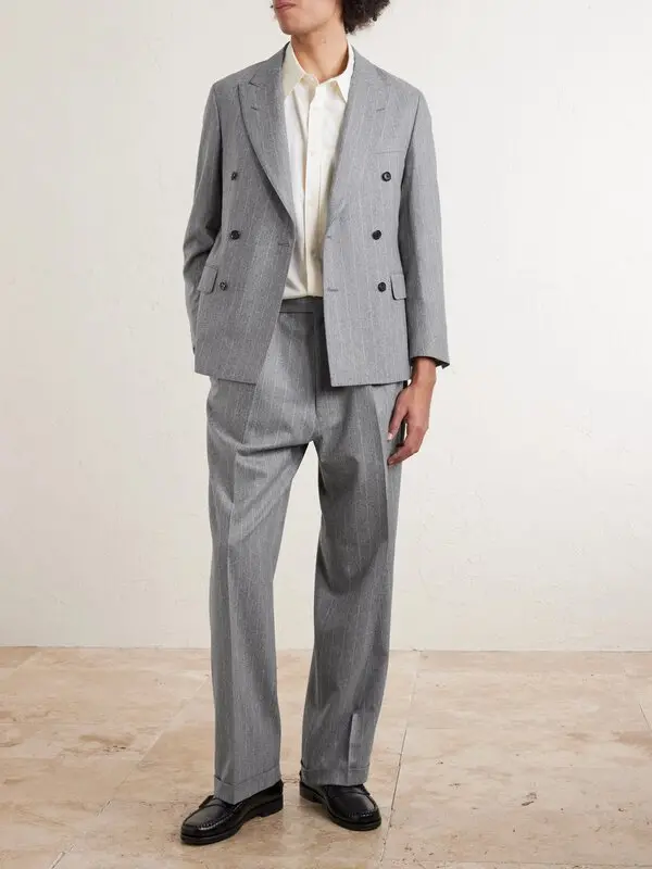 KAPTAIN SUNSHINE Double-breasted Pinstriped Wool Suit Jacket