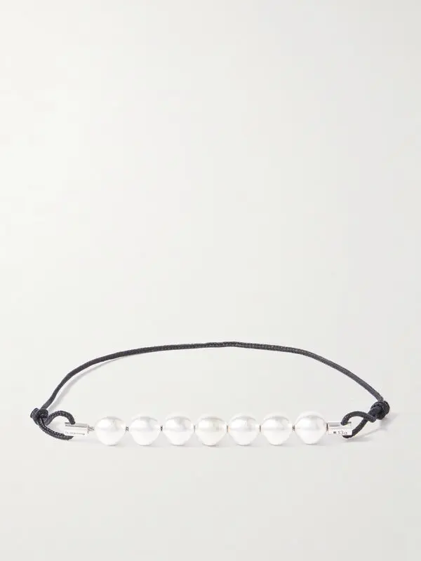 Le Gramme 13g Beaded Sterling And Cord Bracelet - Silver