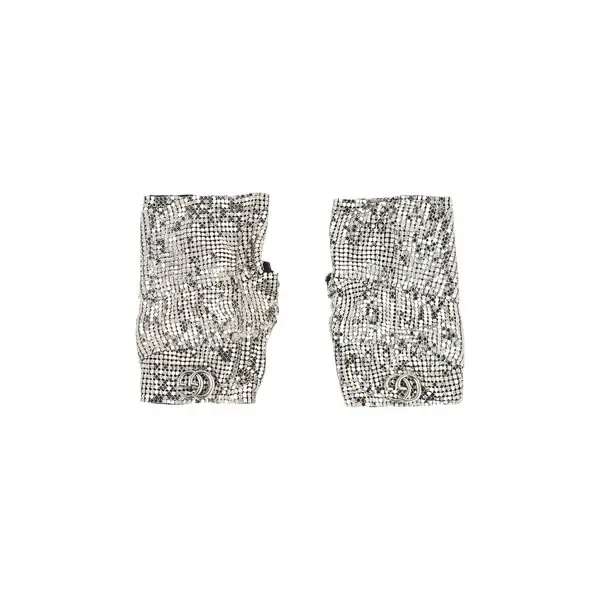 Gucci Double G Mesh Fingerless Gloves - Silver