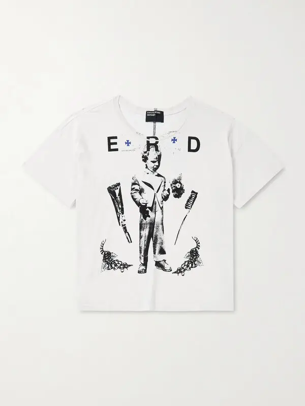 Enfants Riches Déprimés Printed Distressed Cotton-jersey T-shirt - White