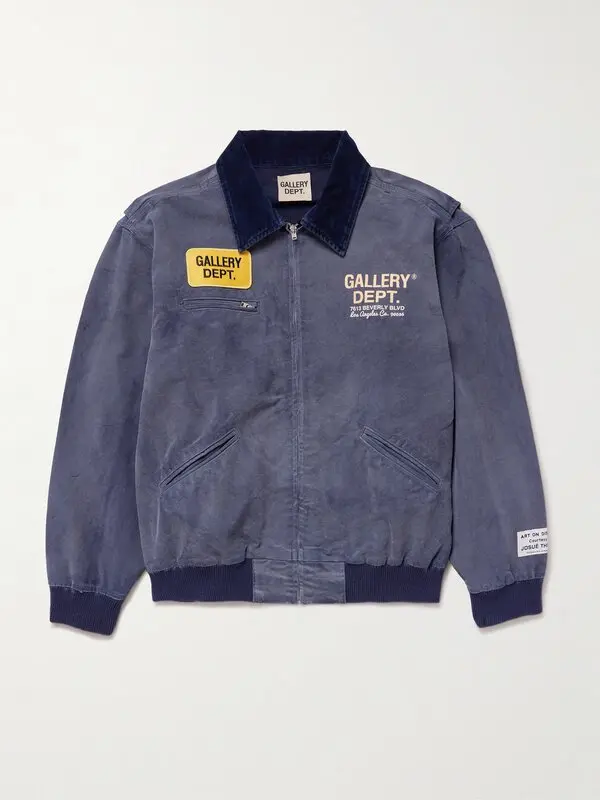 GALLERY DEPT. Corduroy-trimmed Logo-print Cotton Bomber Jacket - Blue