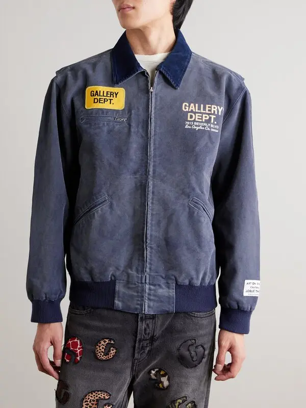 GALLERY DEPT. Corduroy-trimmed Logo-print Cotton Bomber Jacket - Blue