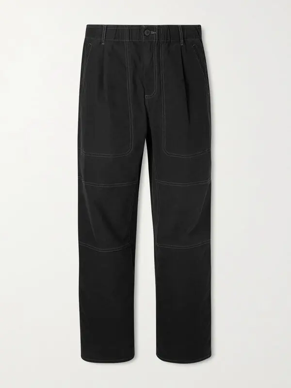 Folk Assembly Straight-leg Pleated Cotton-blend Trousers - Black