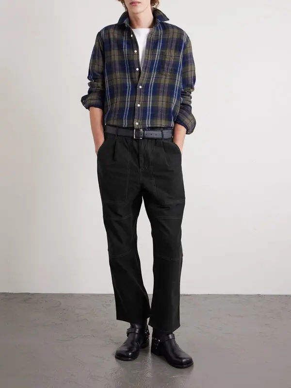 Folk Assembly Straight-leg Pleated Cotton-blend Trousers - Black
