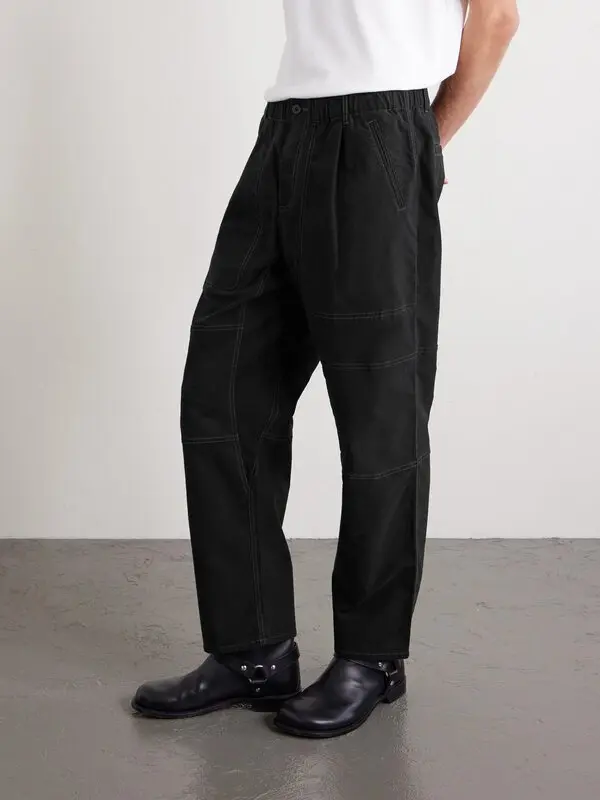 Folk Assembly Straight-leg Pleated Cotton-blend Trousers - Black