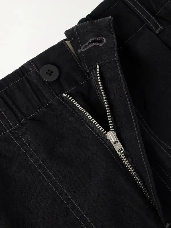 Folk Assembly Straight-leg Pleated Cotton-blend Trousers - Black