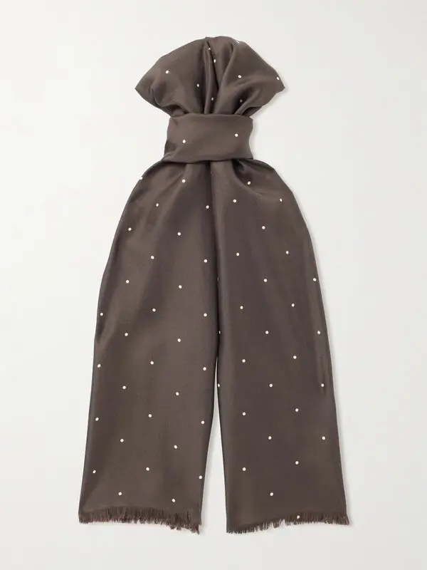 FAVOURBROOK Polka-dot Silk-twill Scarf - Brown
