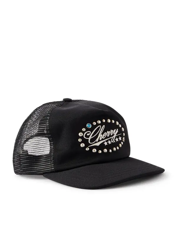 CHERRY LOS ANGELES Studded Logo-embroidered Trucker Cap - Black