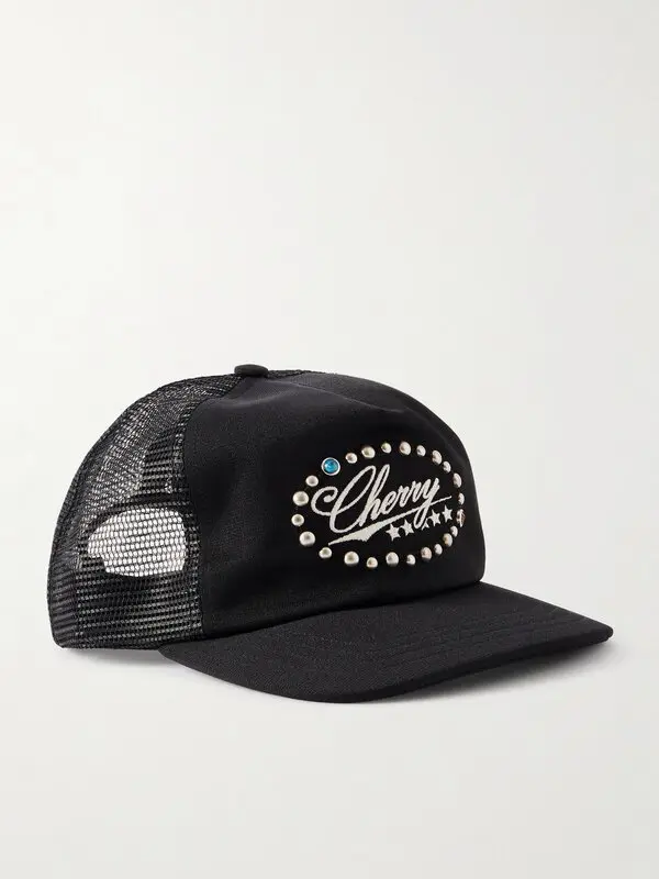 CHERRY LOS ANGELES Studded Logo-embroidered Trucker Cap - Black