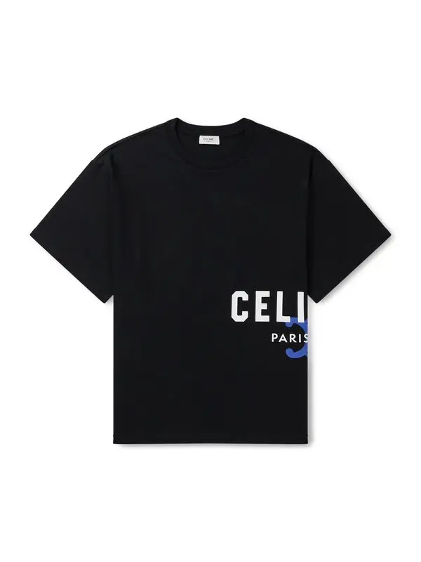Celine Logo-print Cotton-jersey T-shirt - Black
