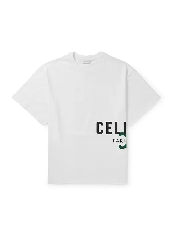 Celine Logo-print Cotton-jersey T-shirt - White